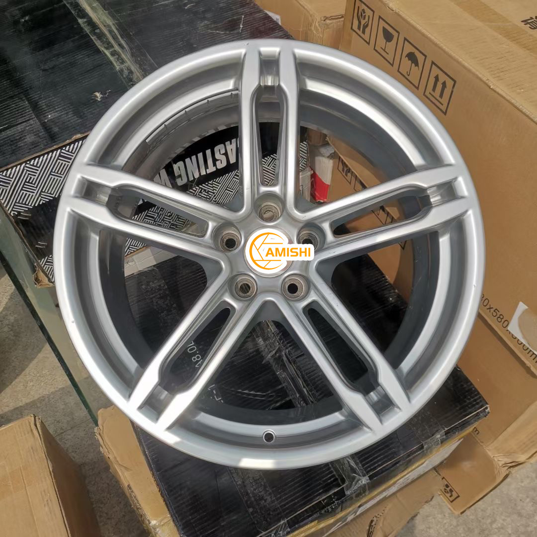 5 Double Spoke ET21 21 Inch 5x112 Wheels , Titanium Grey Rims For Porsche